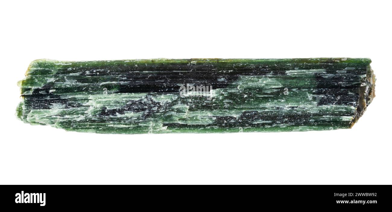 close up of sample of natural stone from geological collection - raw chrysotile mineral isolated ...