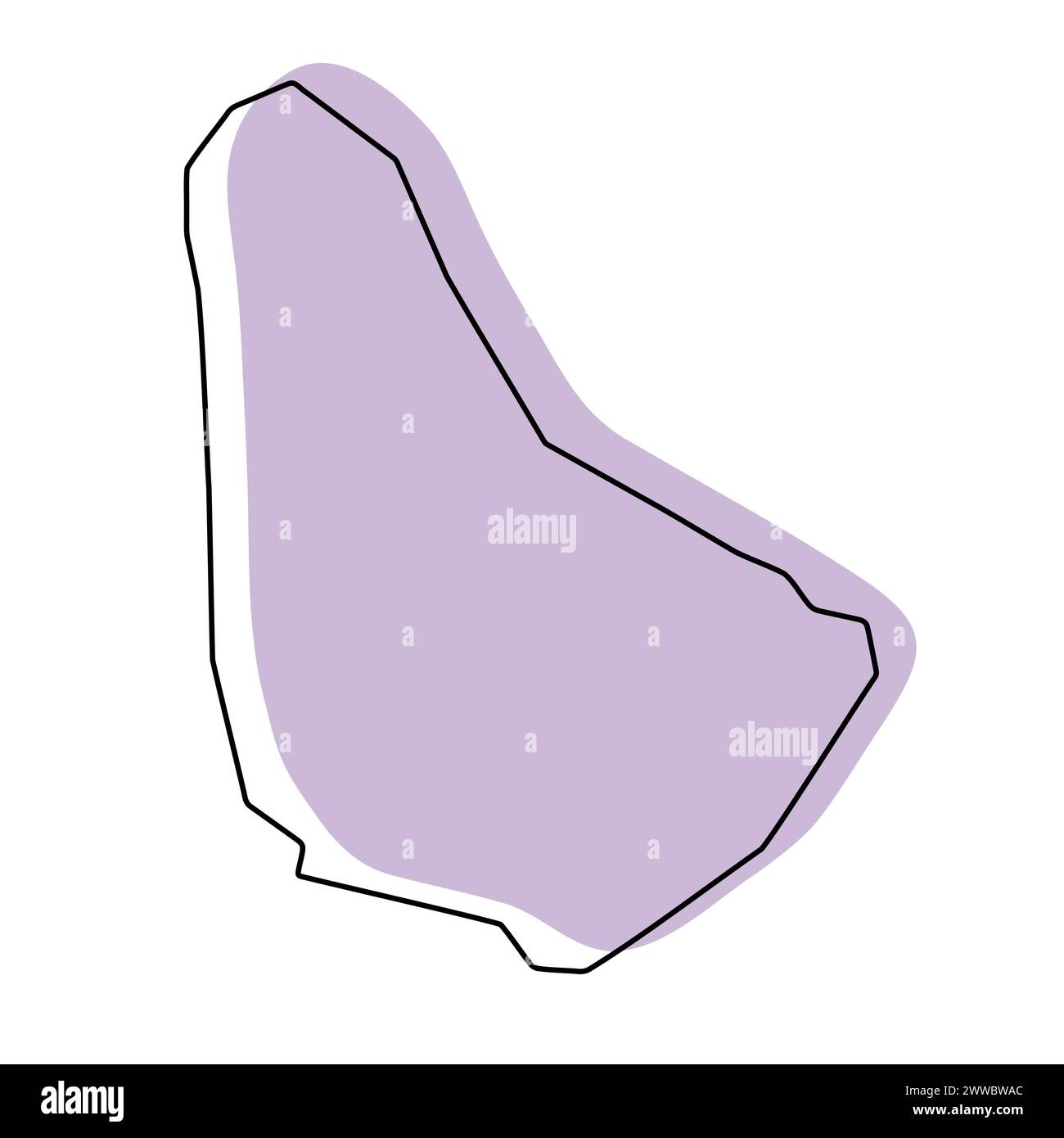 Barbados country simplified map. Violet silhouette with thin black ...