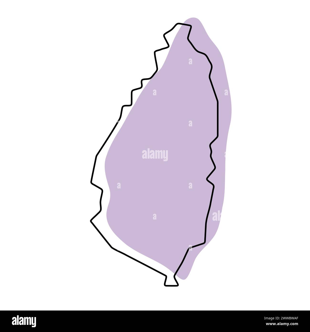 Saint Lucia country simplified map. Violet silhouette with thin black ...