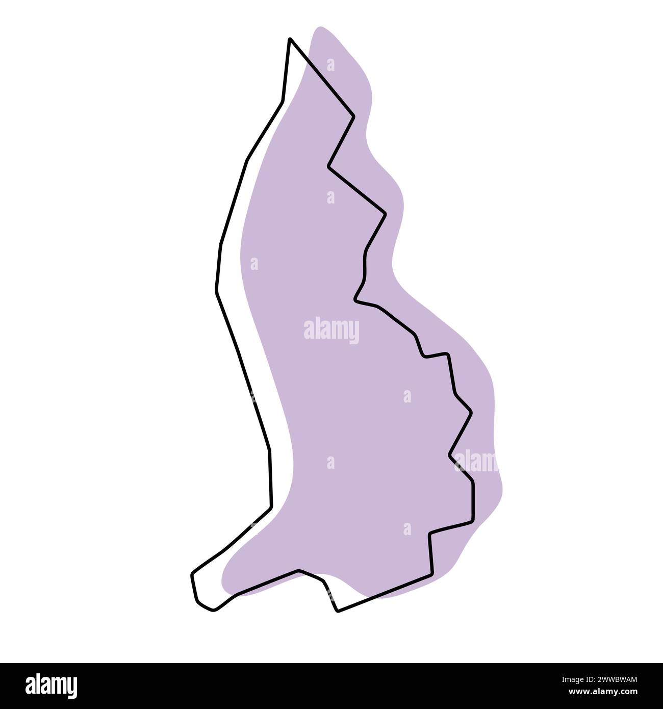 Liechtenstein country simplified map. Violet silhouette with thin black ...