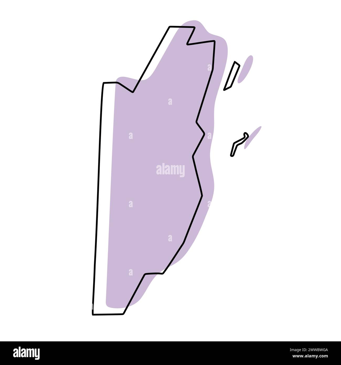 Belize country simplified map. Violet silhouette with thin black smooth ... Belize country simplified map. Violet silhouette with thin black smooth ...