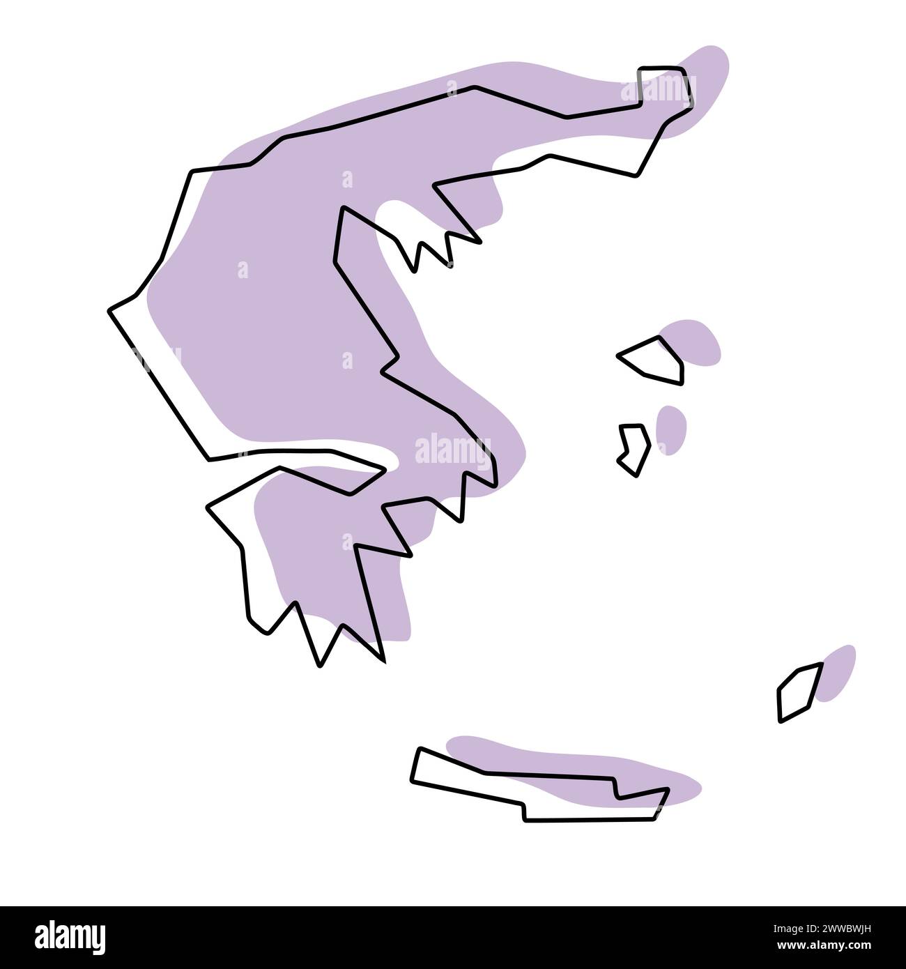 Greece country simplified map. Violet silhouette with thin black smooth ...