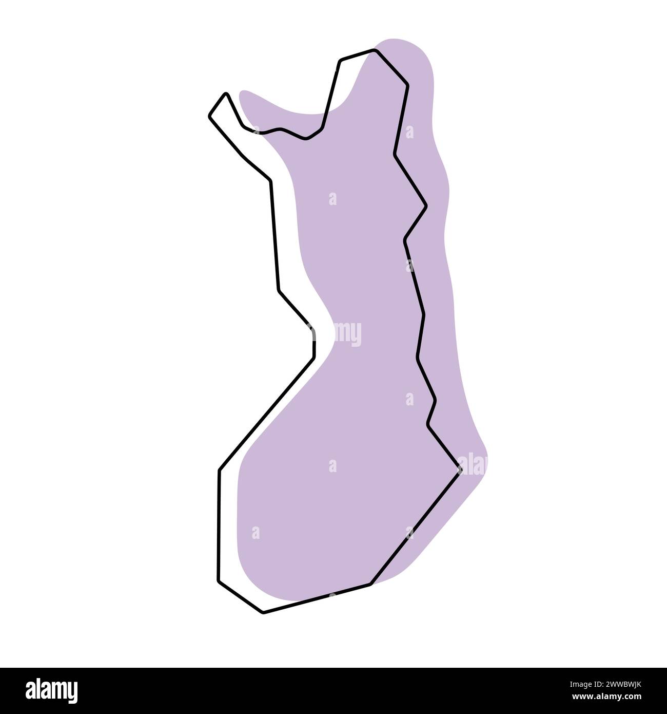 Finland country simplified map. Violet silhouette with thin black ...
