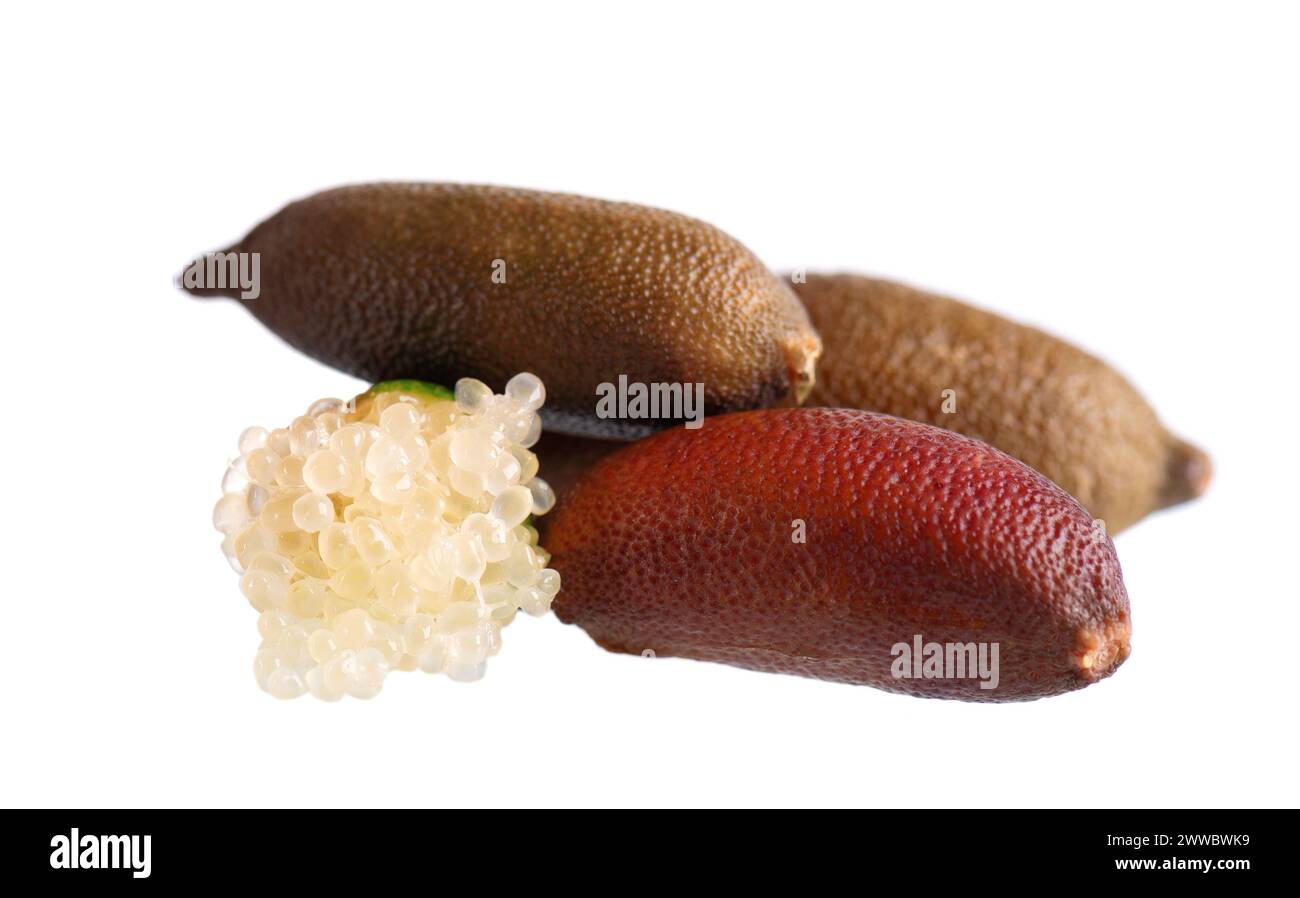 Fresh finger limes isolated on white background. Caviar lime. Fruits ...