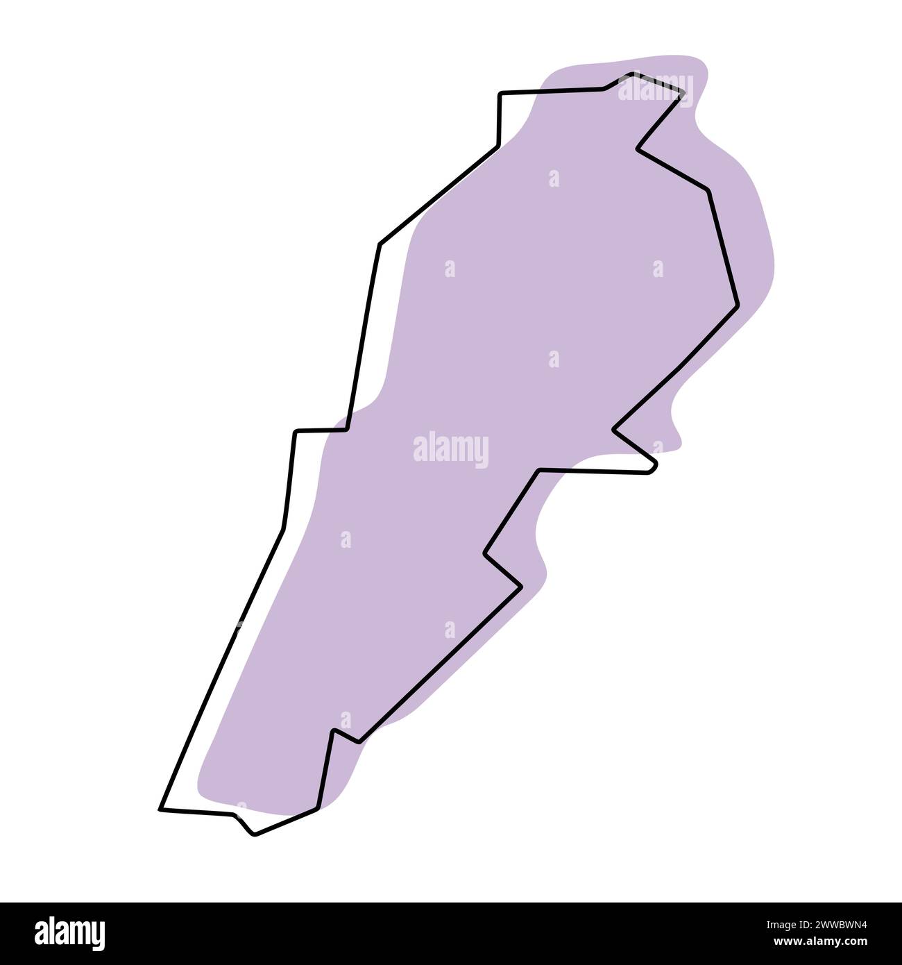 Lebanon country simplified map. Violet silhouette with thin black ...