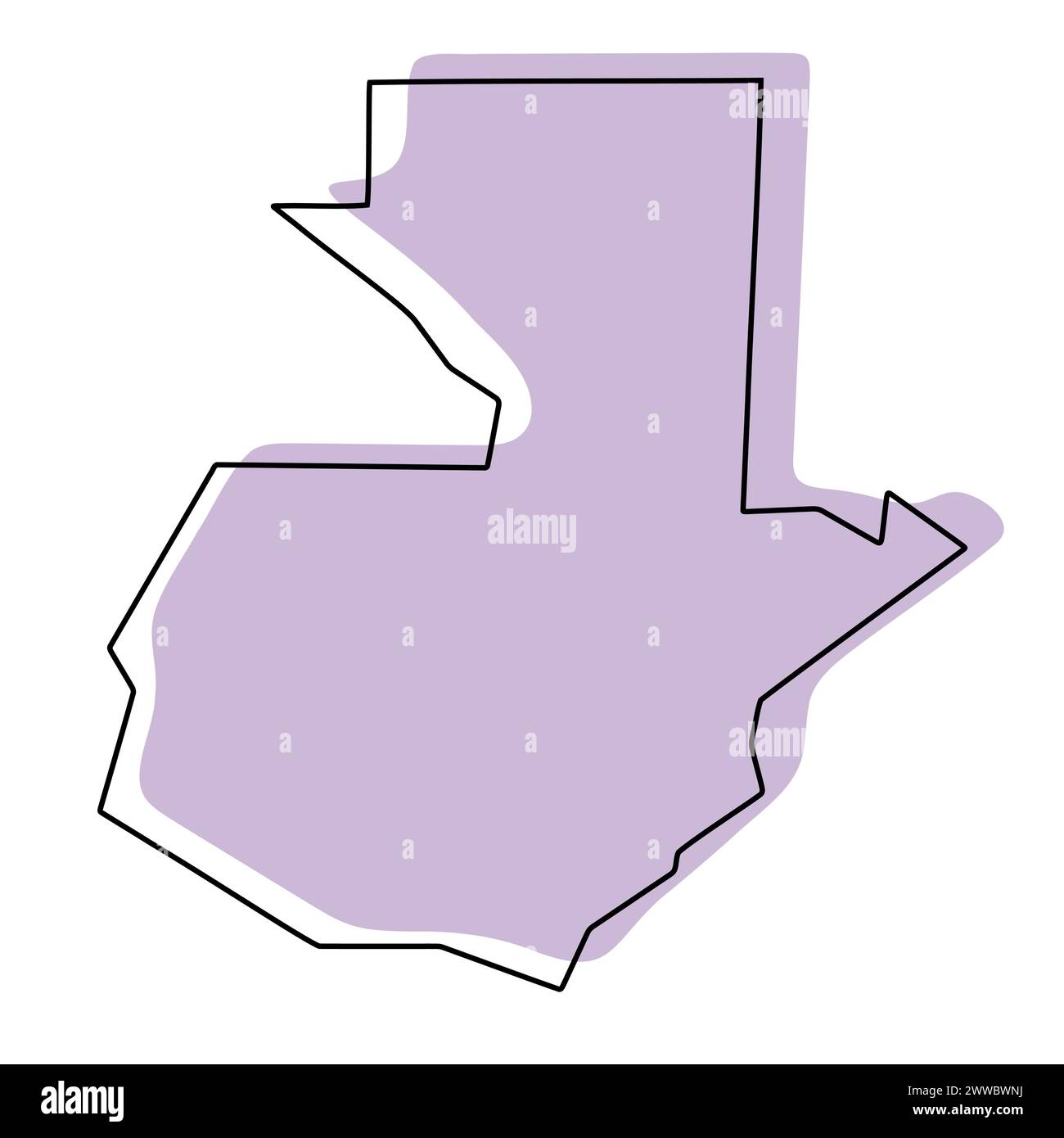 Guatemala country simplified map. Violet silhouette with thin black ...
