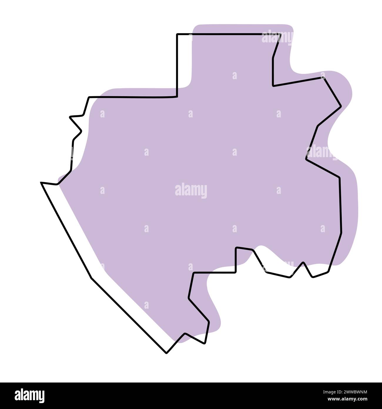 Gabon country simplified map. Violet silhouette with thin black smooth ...