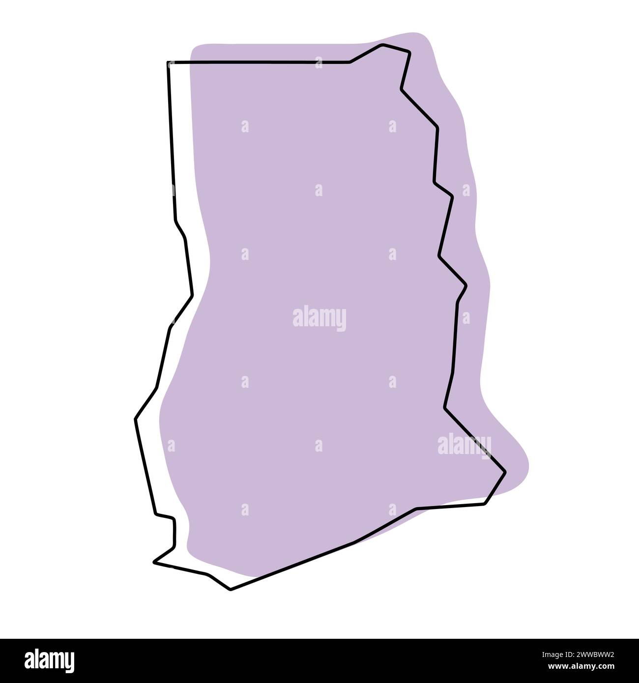 Ghana country simplified map. Violet silhouette with thin black smooth ...