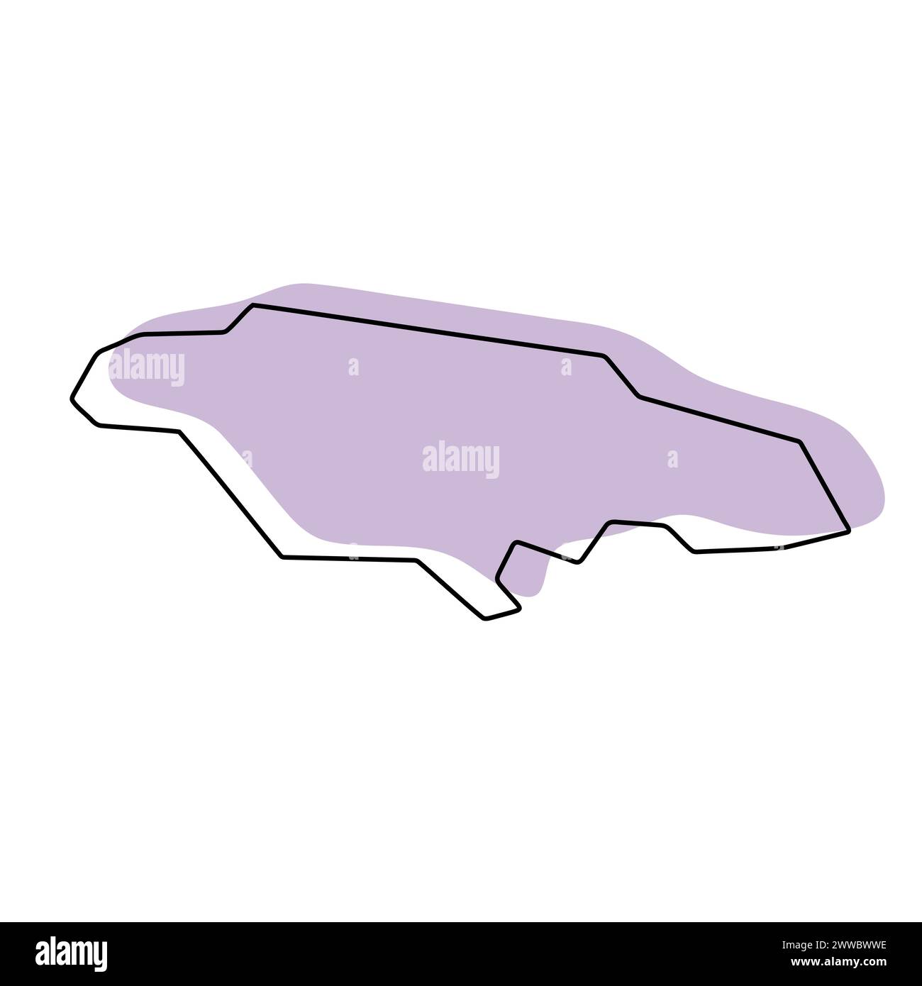 Jamaica country simplified map. Violet silhouette with thin black ...