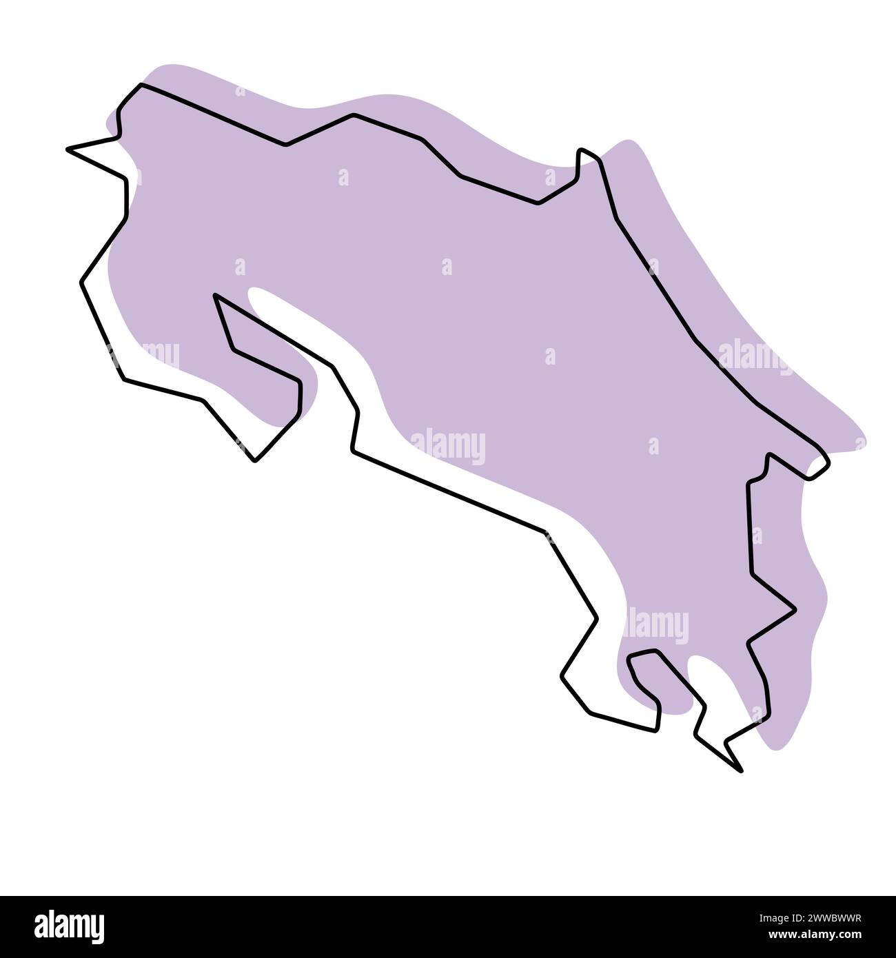 Costa Rica country simplified map. Violet silhouette with thin black ...
