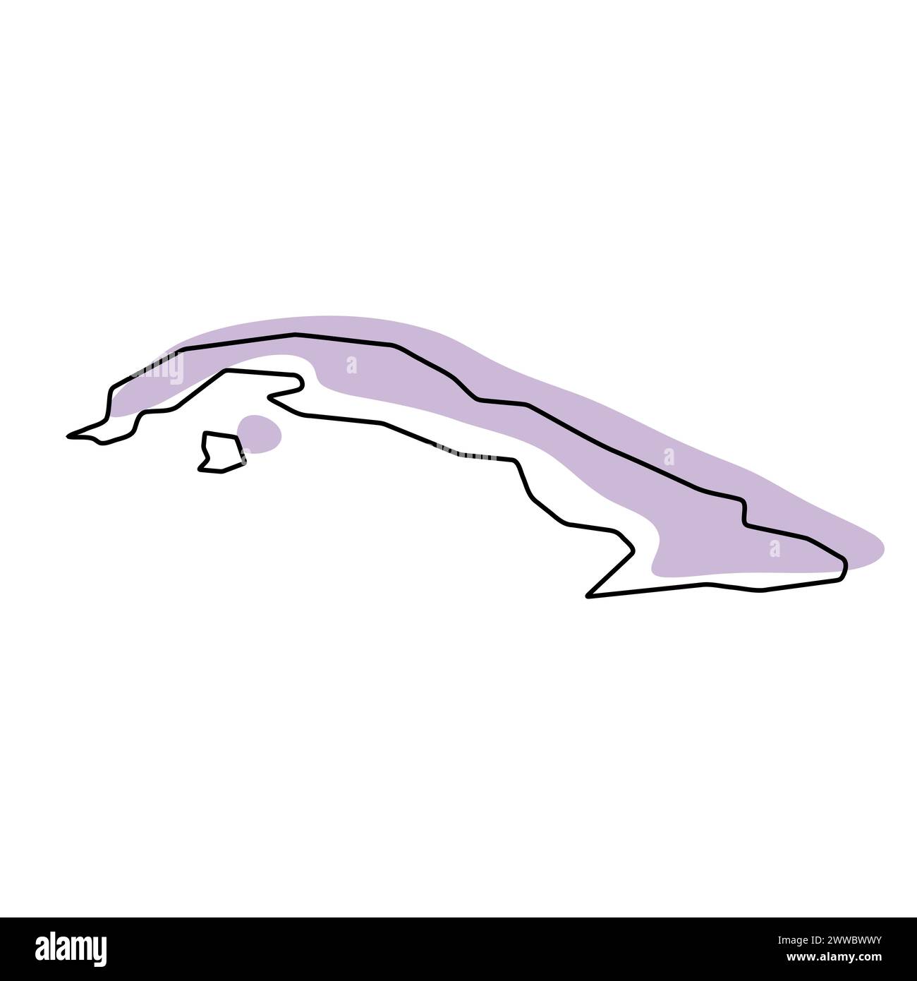 Cuba country simplified map. Violet silhouette with thin black smooth ...