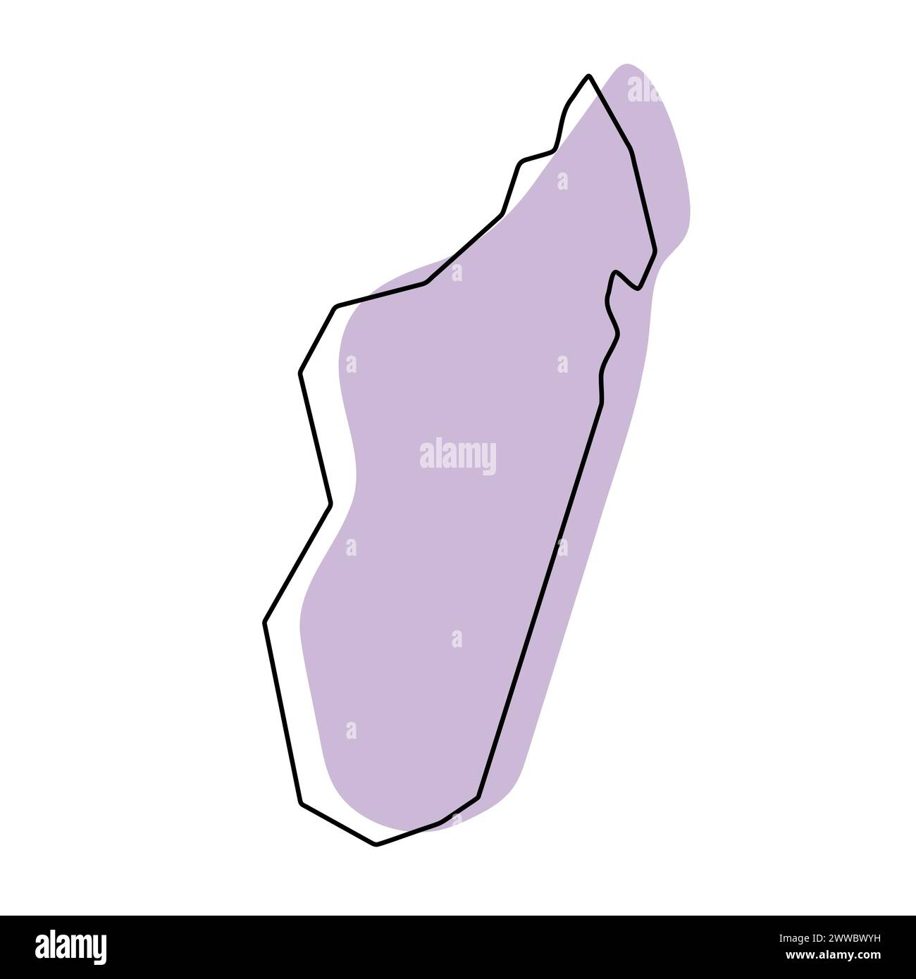 Madagascar country simplified map. Violet silhouette with thin black ...