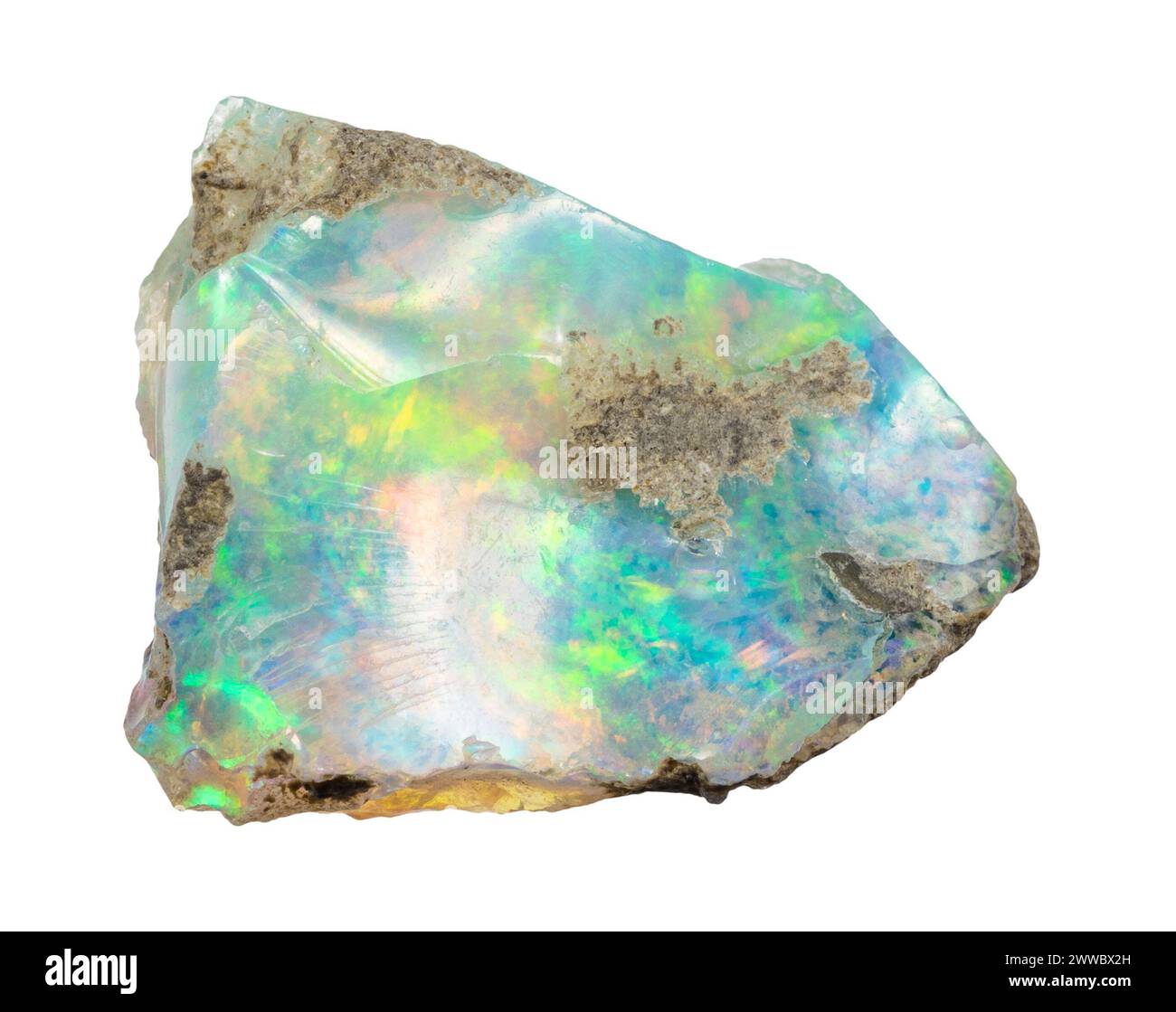 close up of sample of natural stone from geological collection - raw ethiopian opal mineral ...