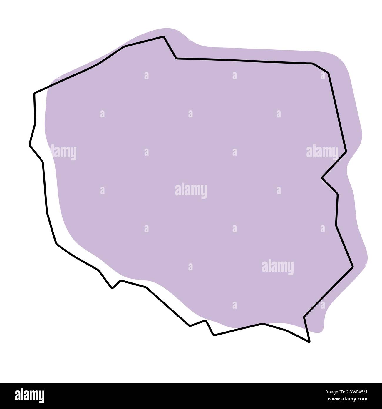Poland country simplified map. Violet silhouette with thin black smooth ...