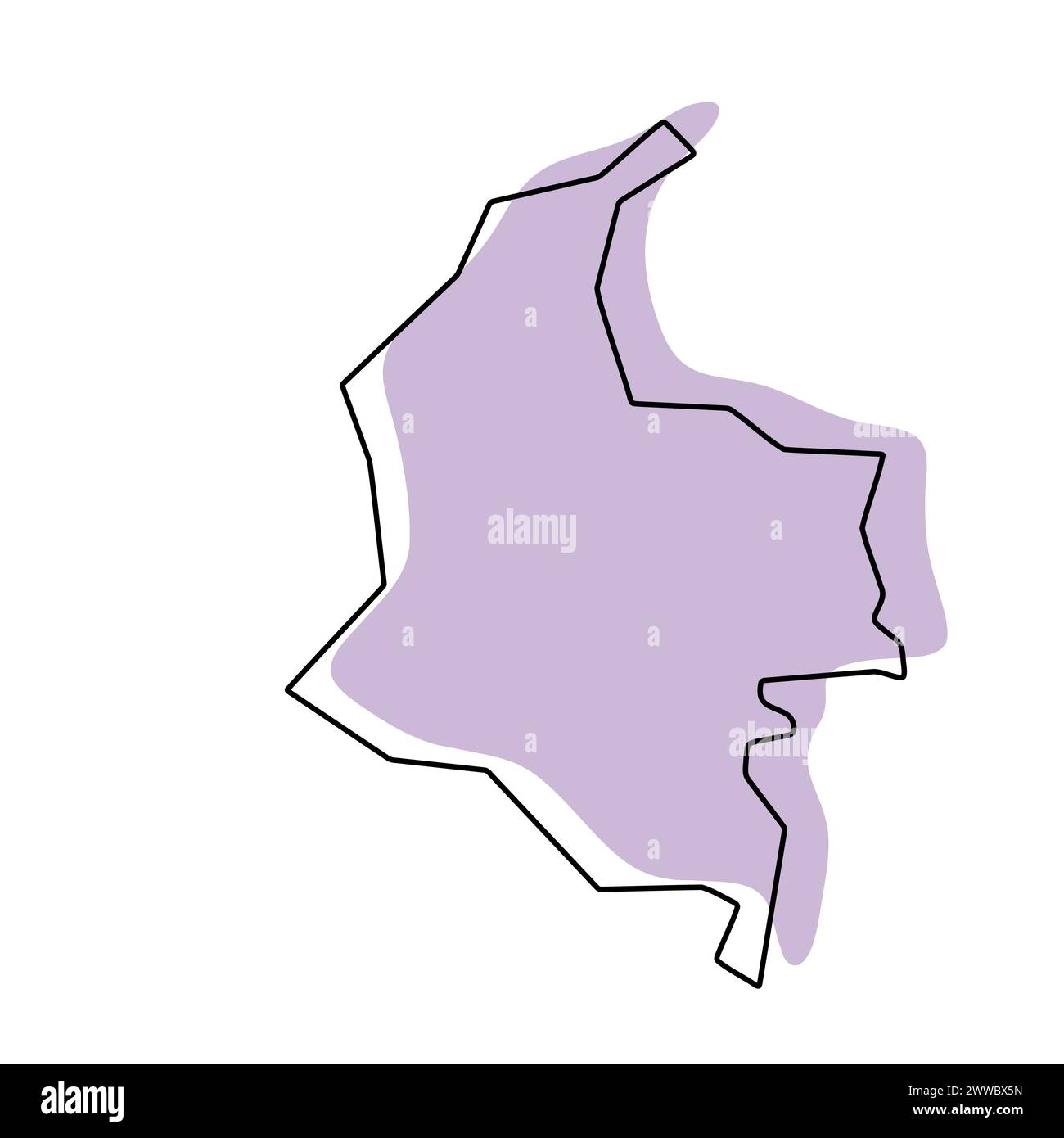 Colombia country simplified map. Violet silhouette with thin black ...