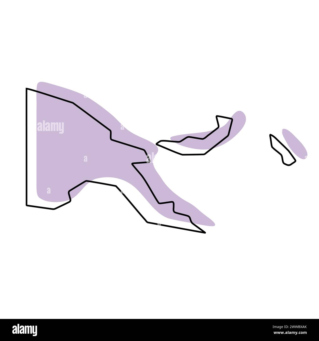 Papua New Guinea country simplified map. Violet silhouette with thin ...