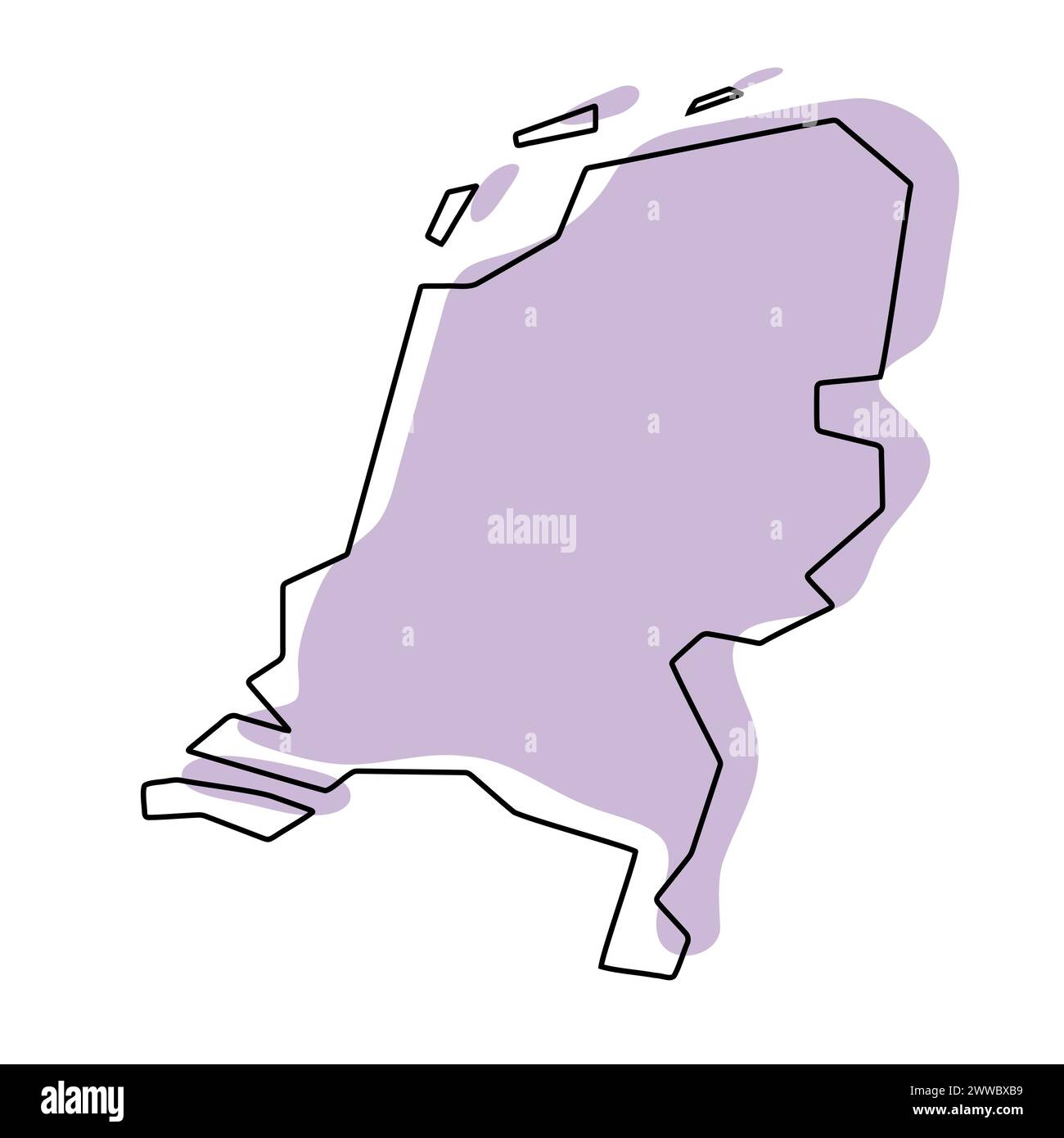 Netherlands country simplified map. Violet silhouette with thin black ...