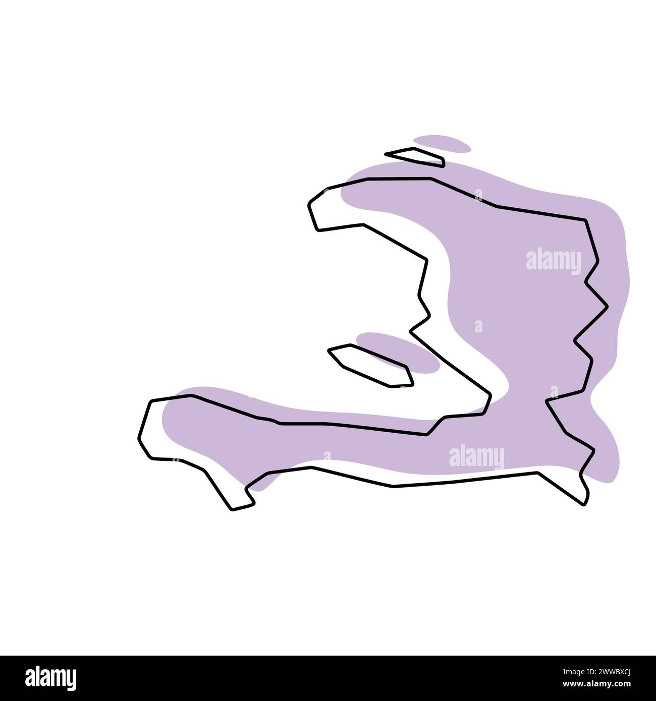 Haiti country simplified map. Violet silhouette with thin black smooth ...