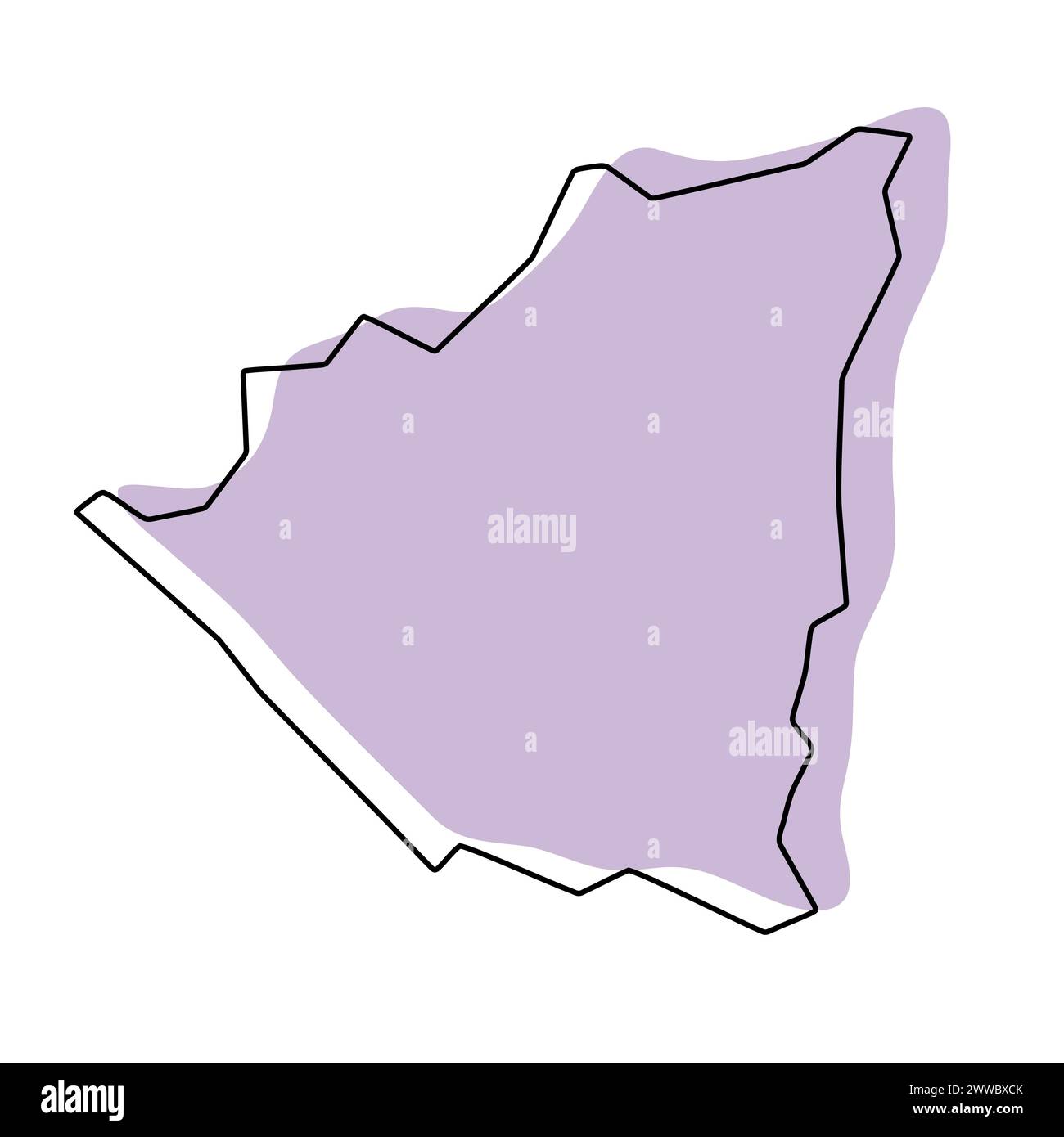 Nicaragua country simplified map. Violet silhouette with thin black ...
