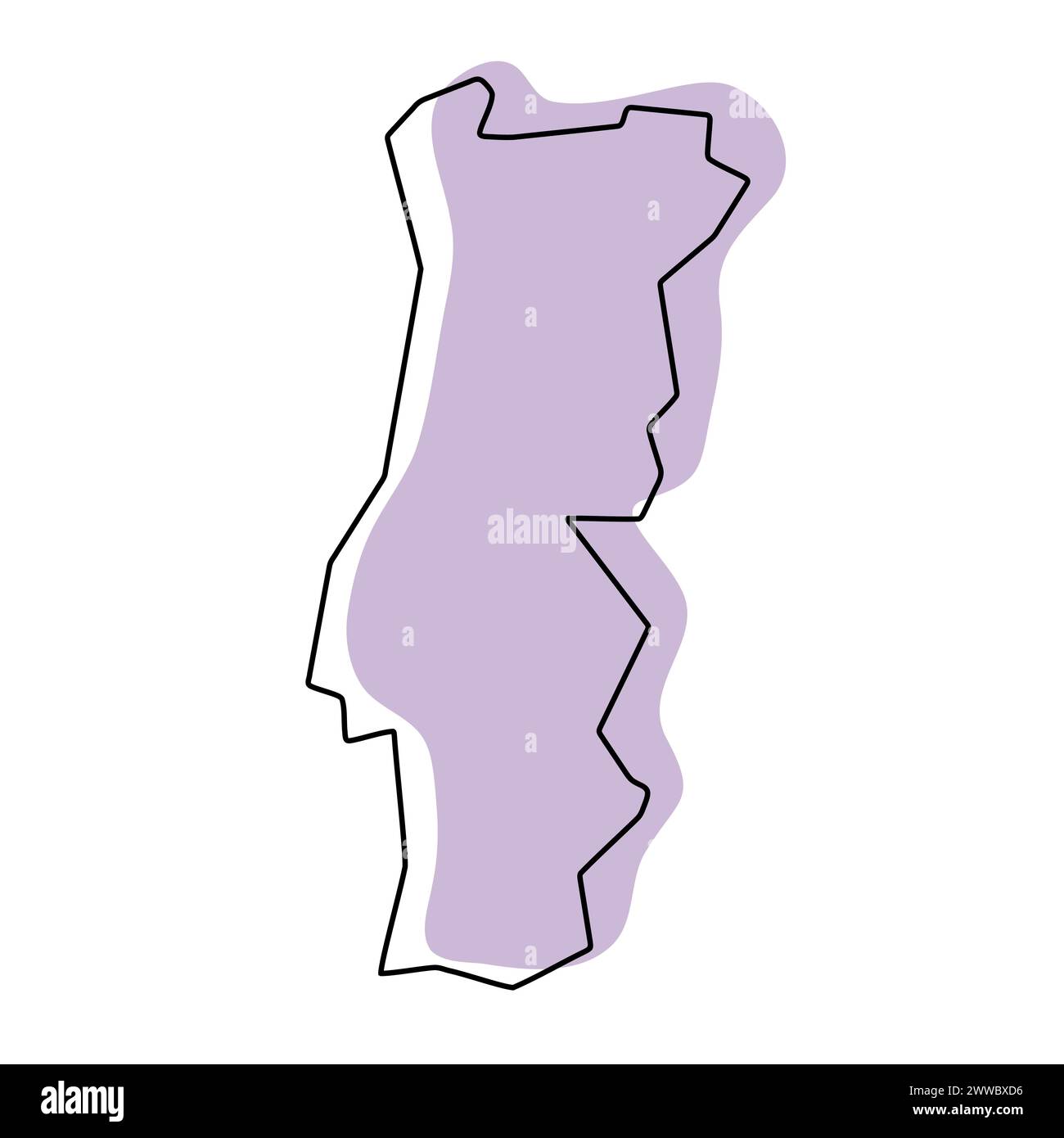 Portugal country simplified map. Violet silhouette with thin black ...