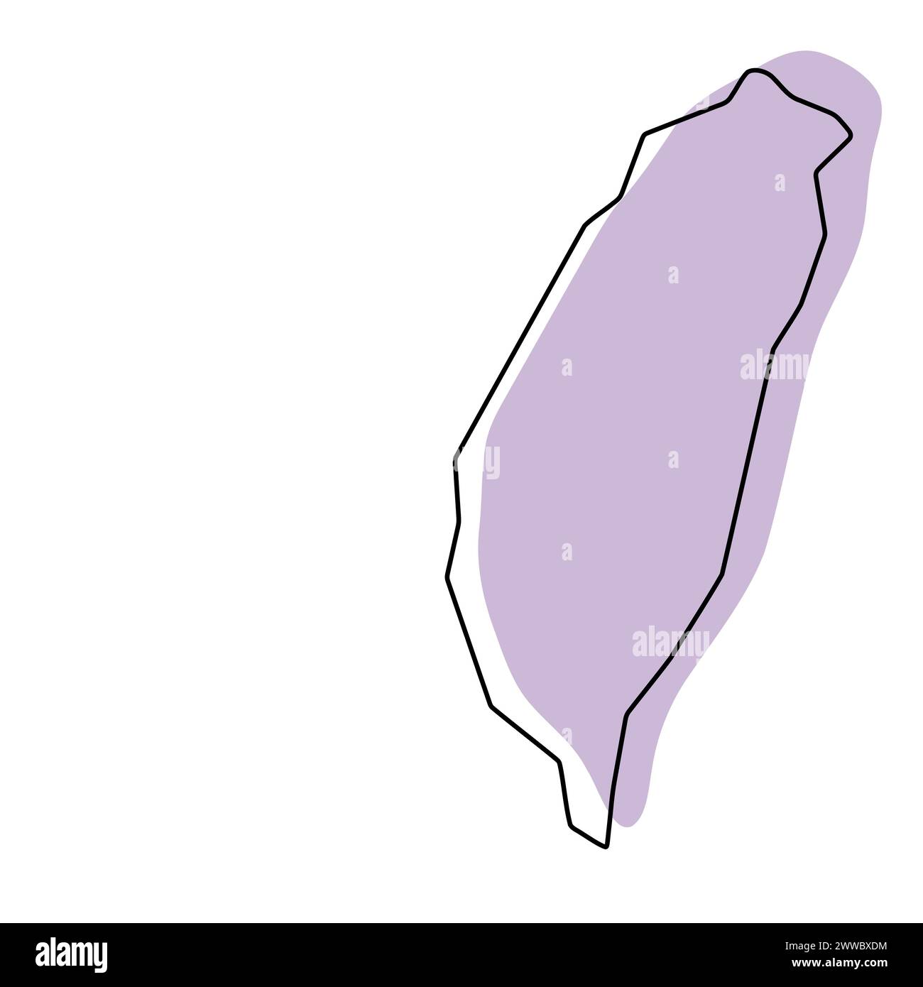 Taiwan country simplified map. Violet silhouette with thin black smooth ...