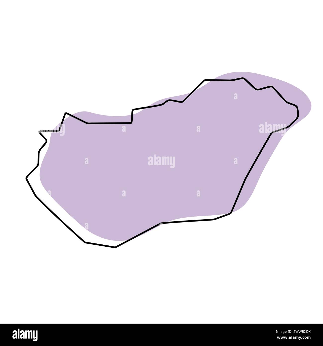 Hungary country simplified map. Violet silhouette with thin black ...