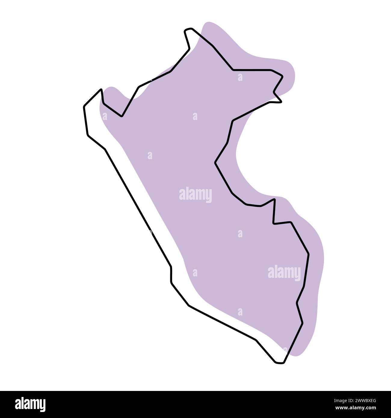 Peru country simplified map. Violet silhouette with thin black smooth ...