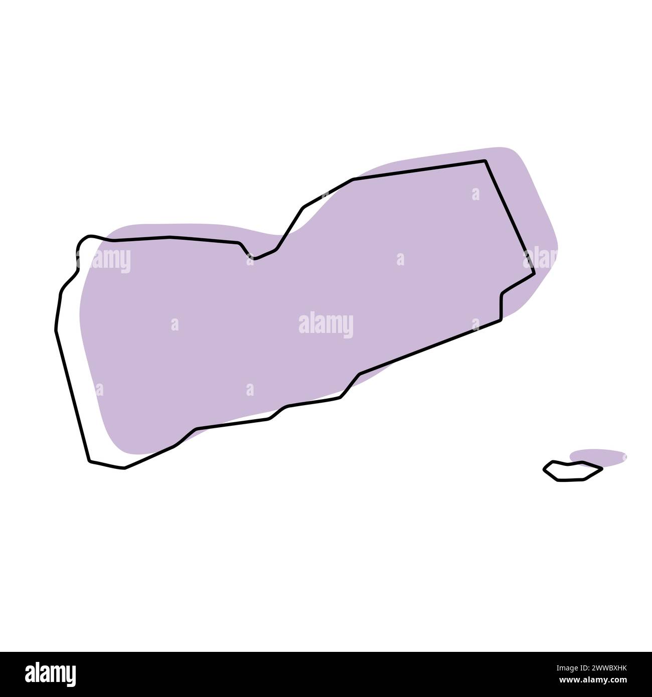 Yemen Country Simplified Map Violet Silhouette With Thin Black Smooth