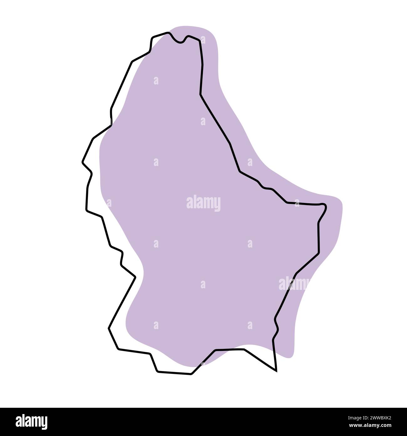 Luxembourg country simplified map. Violet silhouette with thin black ...