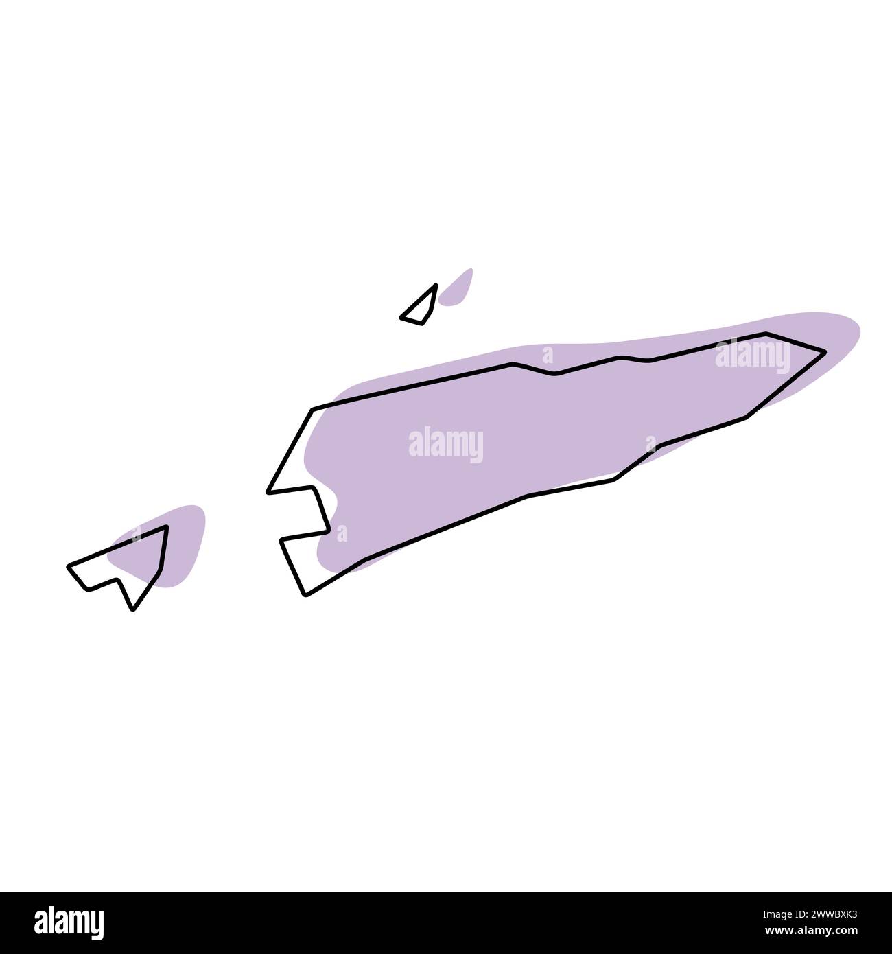 East Timor country simplified map. Violet silhouette with thin black ...