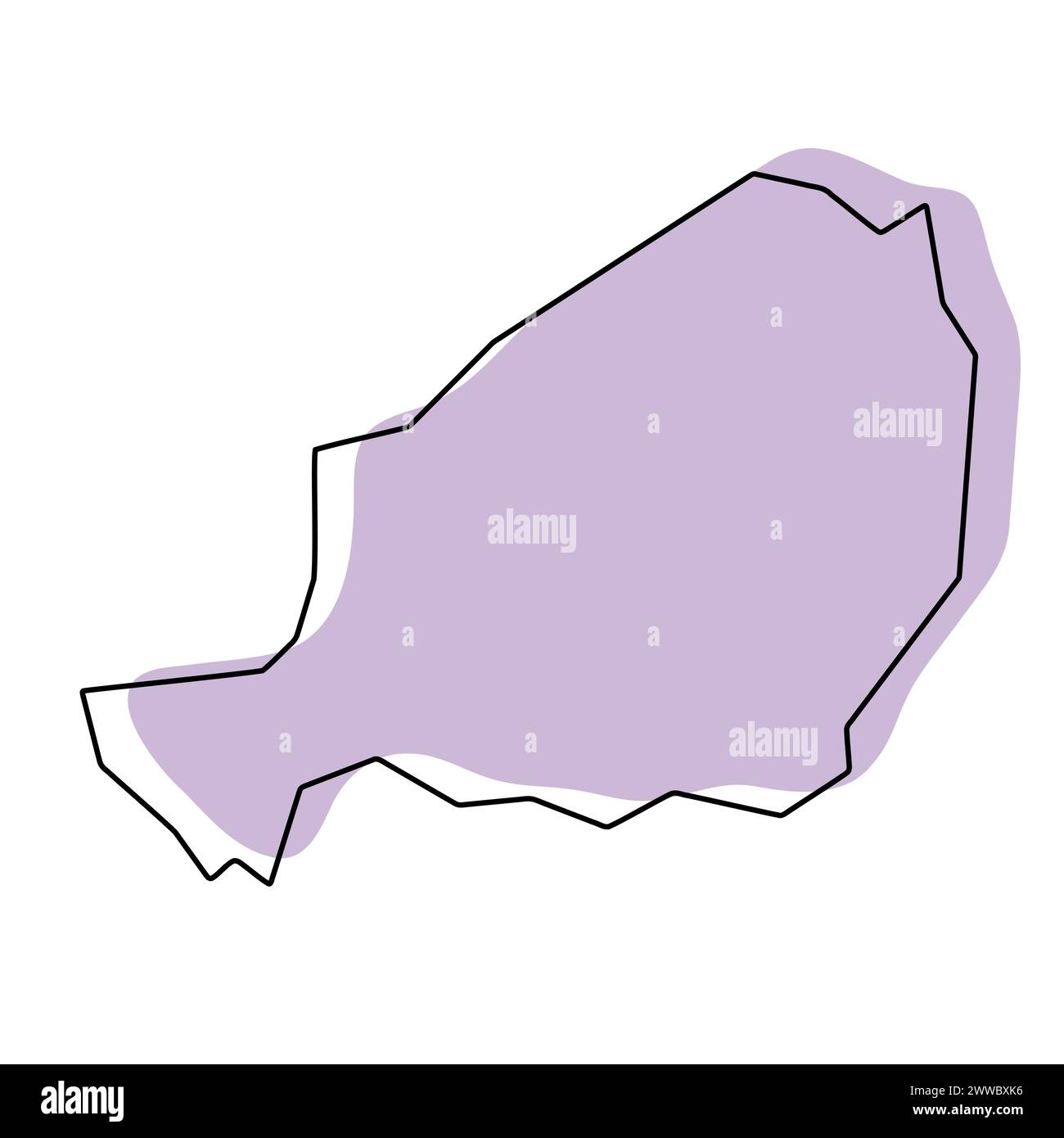 Niger country simplified map. Violet silhouette with thin black smooth ...