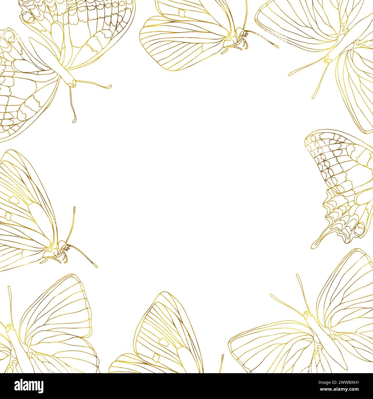 Gold butterfly line art illustration. Butterfly golden foil art square ...