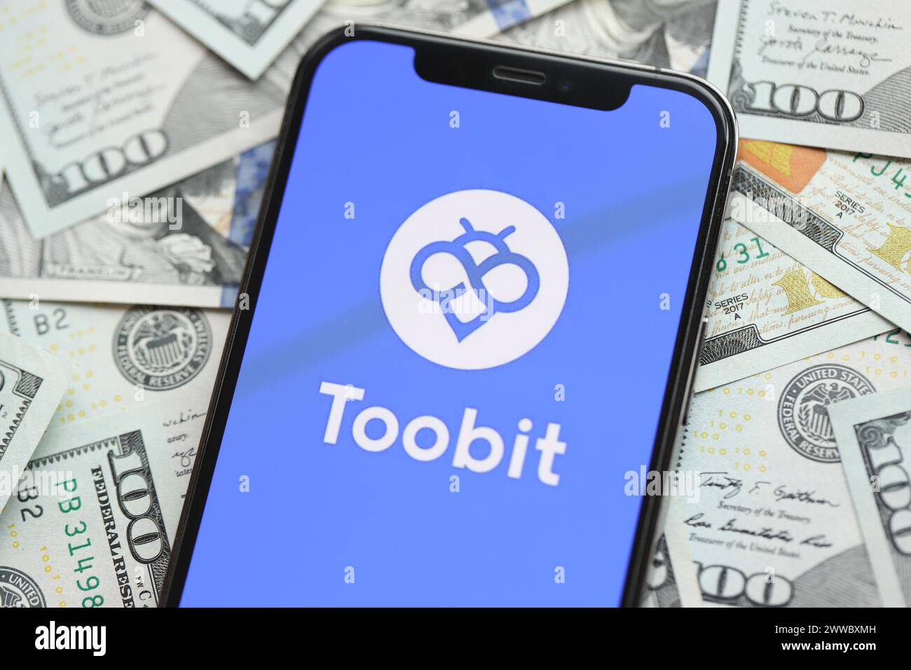 KYIV, UKRAINE - MARCH 15, 2024 Toobit logo on iPhone display screen ...