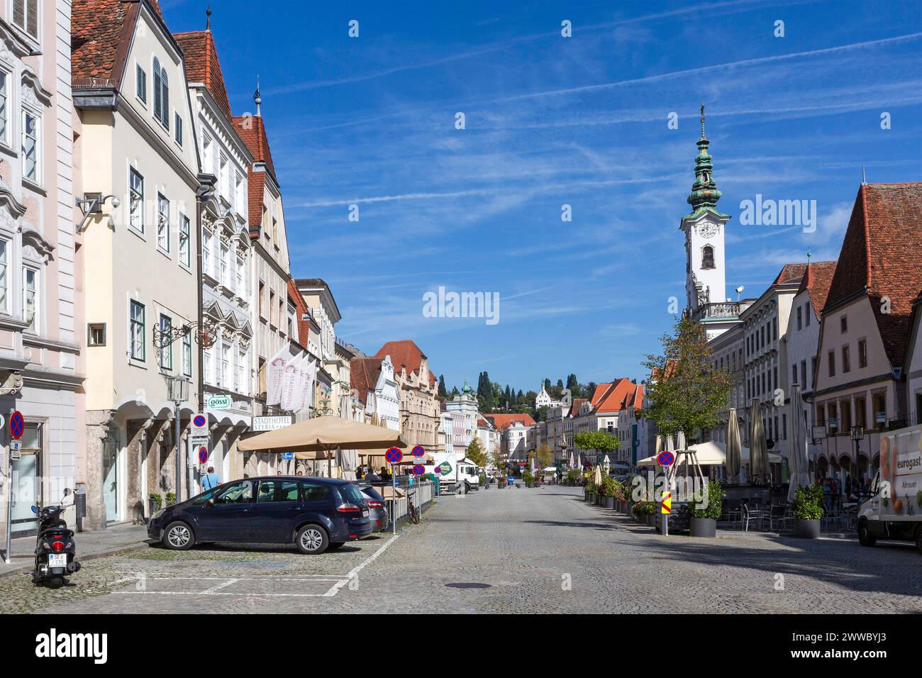 Steyr Town Square With Town Hall Tower, Upper Austria, Austria Stock ...