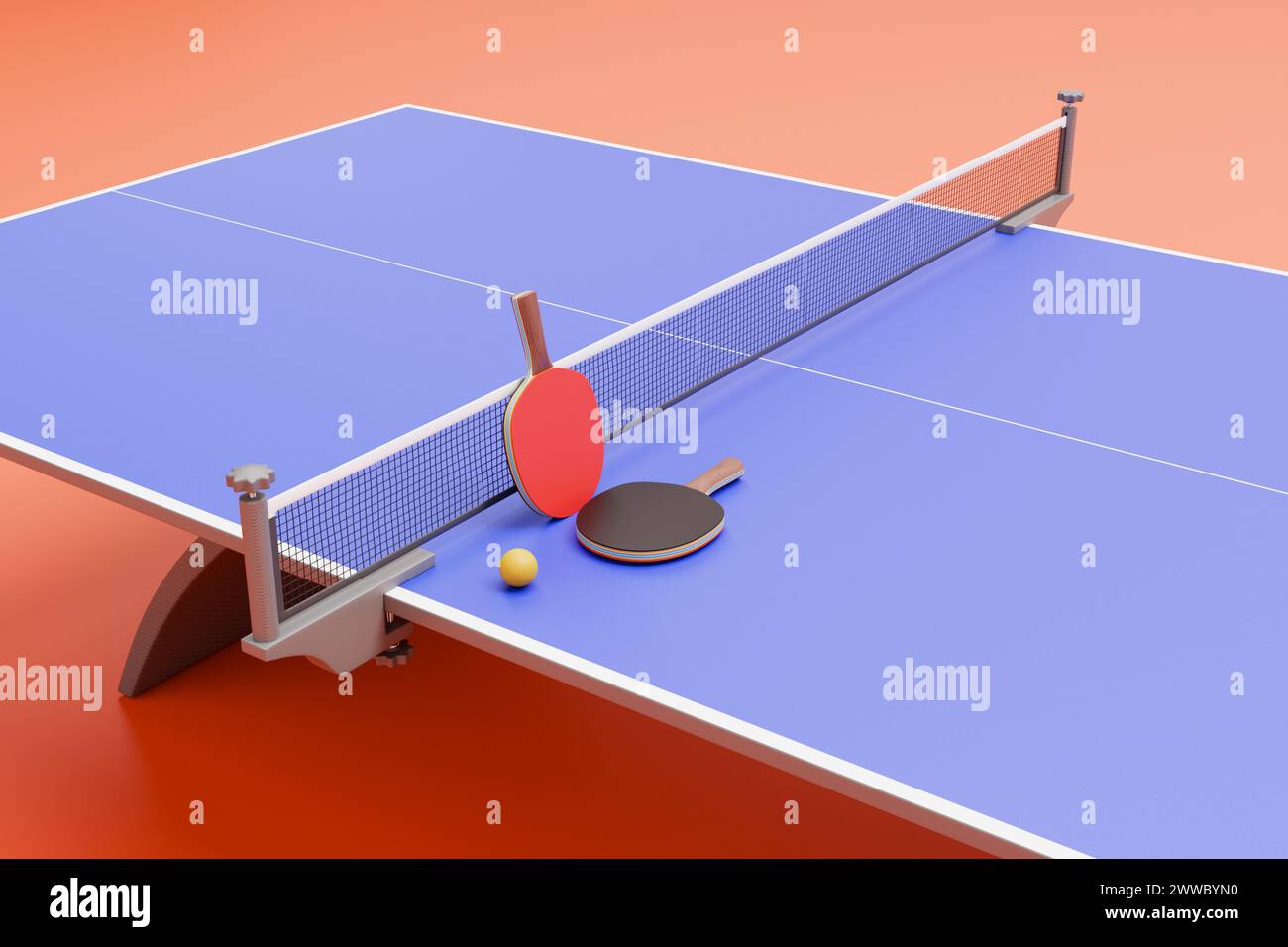 Rackets and ball court for table tennis, ping pong. 3d rendering Stock ...