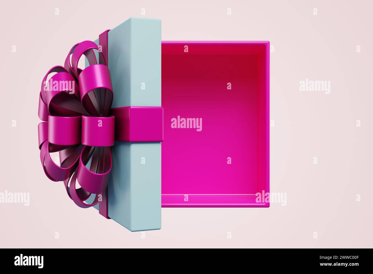 Gift box with bow and open lid. Top view 3d rendering Stock Photo - Alamy