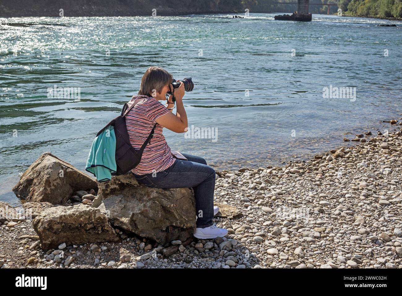 Photographer On The Enns River In Steyr, Upper Austria, Austria Stock ...
