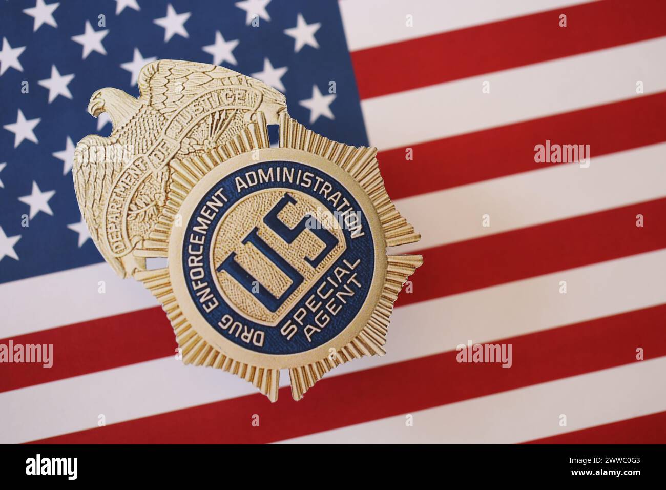 KYIV, UKRAINE - MARCH 9, 2024 US DEA Special Agent badge on United ...