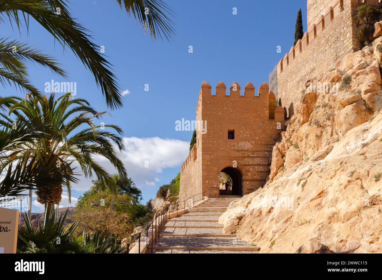 ALMERIA, SPAIN - 26 FEBRUARY 2024 The citadel, castle, and walls of ...