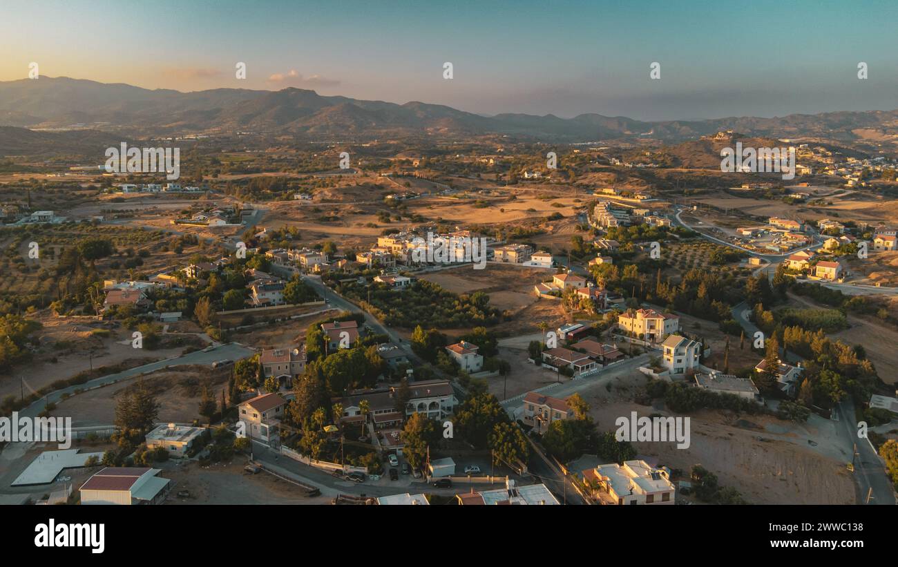 An aerial view of Moni Village, Cyprus at sunset Stock Photo - Alamy