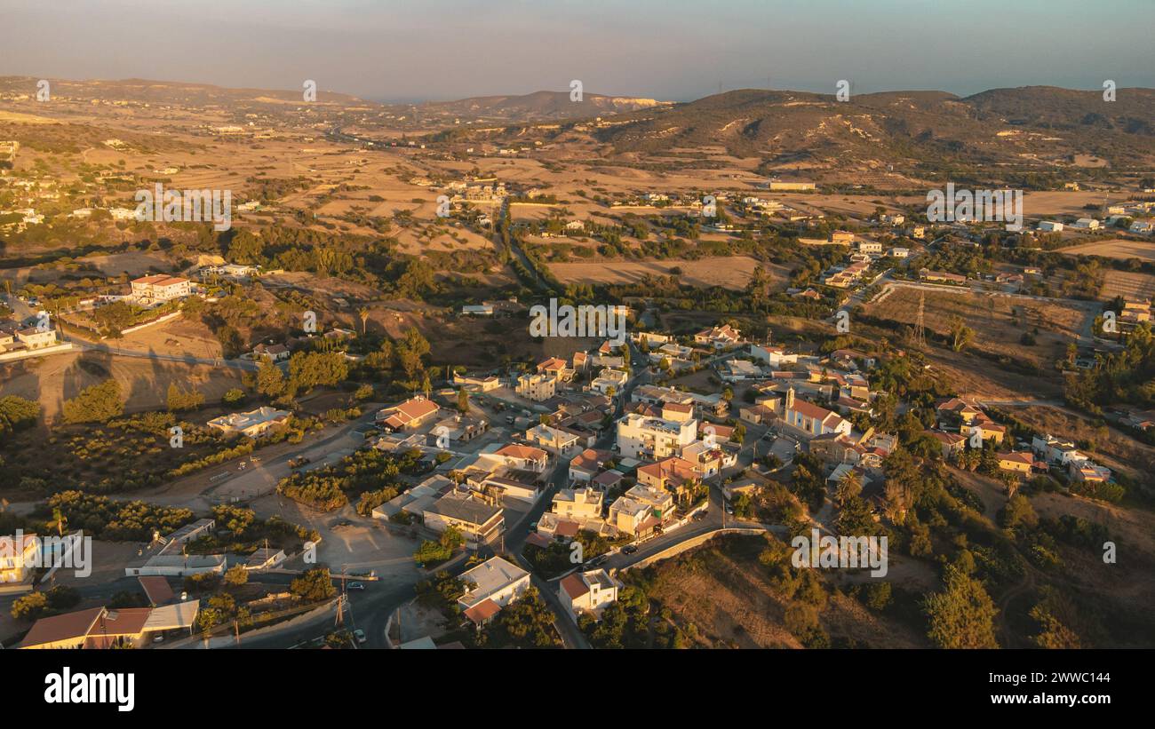 An aerial view of Moni Village, Cyprus at sunset Stock Photo - Alamy