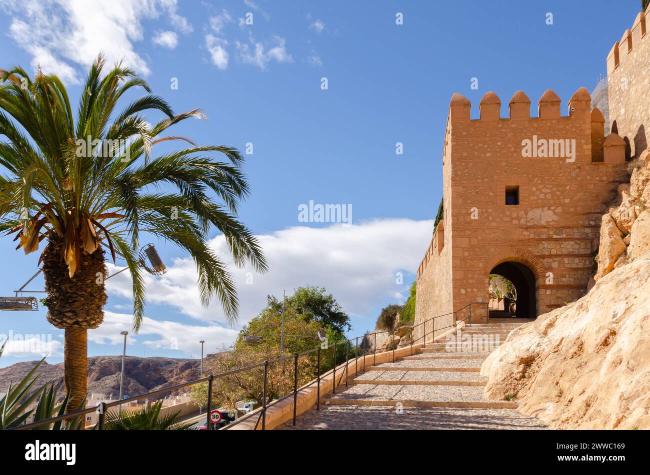 ALMERIA, SPAIN - 26 FEBRUARY 2024 The citadel, castle, and walls of ...