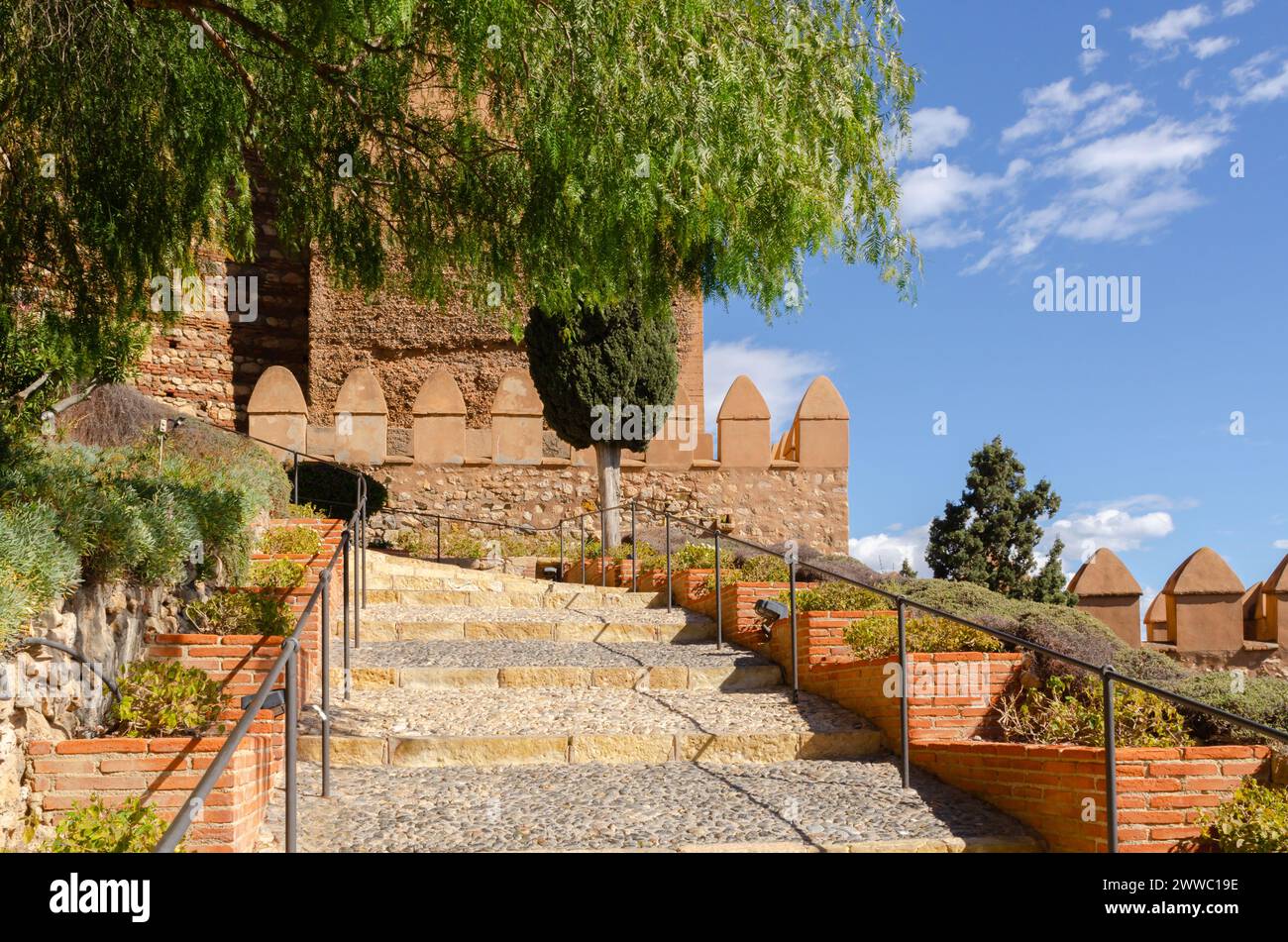 ALMERIA, SPAIN - 26 FEBRUARY 2024 The citadel, castle, and walls of ...