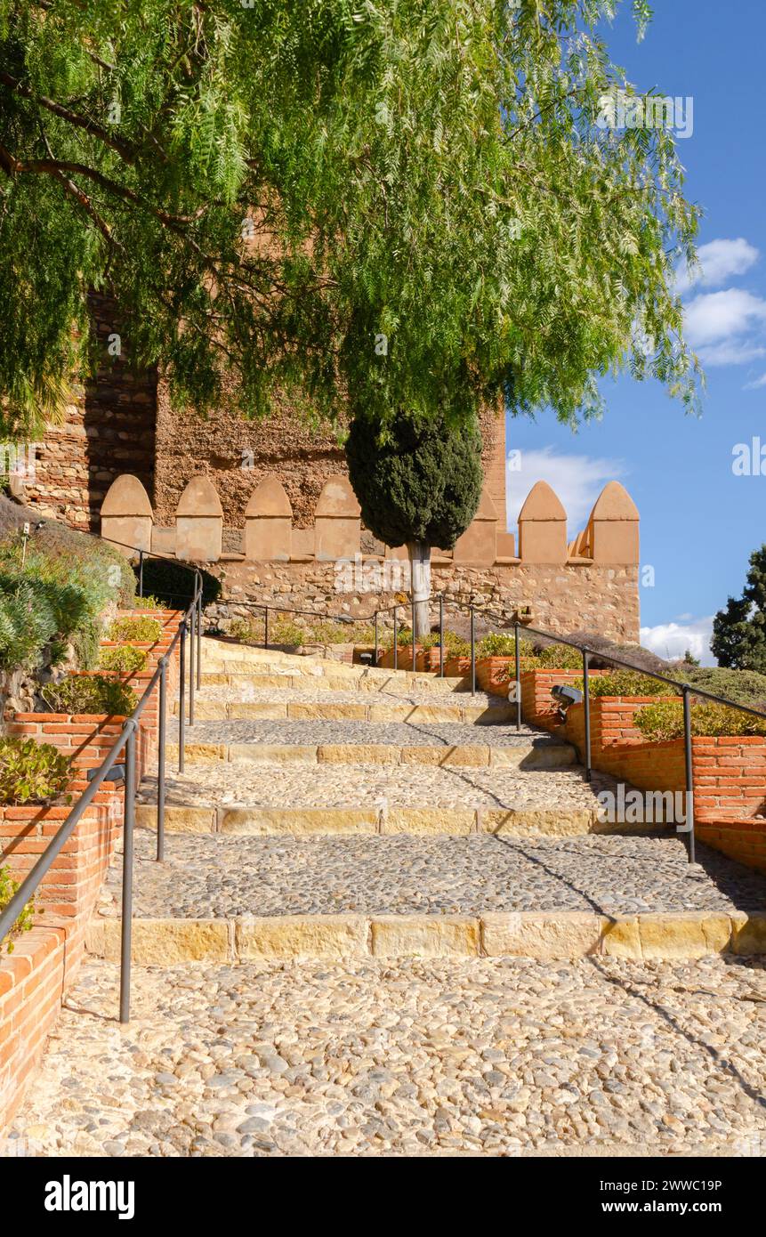 ALMERIA, SPAIN - 26 FEBRUARY 2024 The citadel, castle, and walls of ...