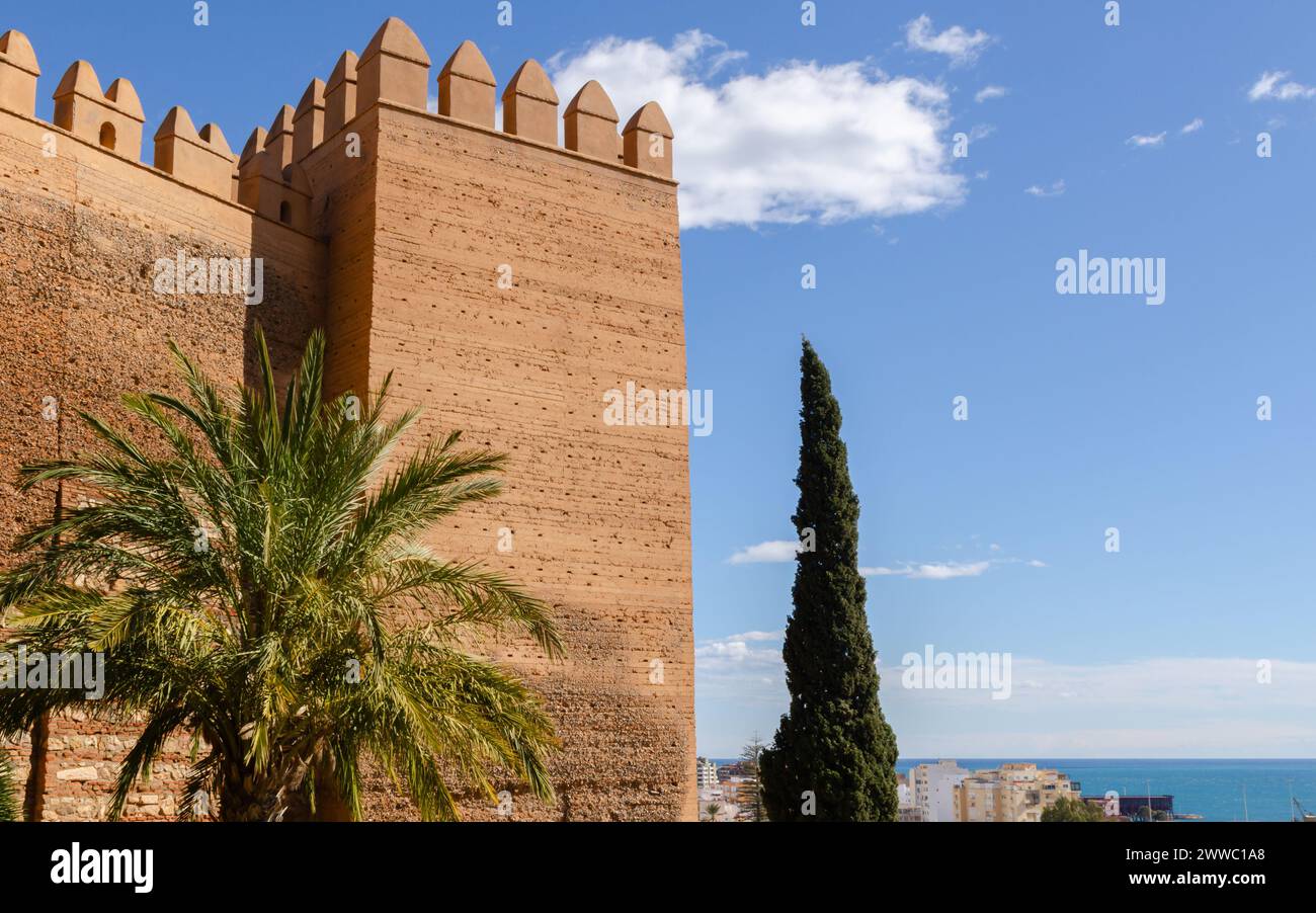 ALMERIA, SPAIN - 26 FEBRUARY 2024 The citadel, castle, and walls of ...