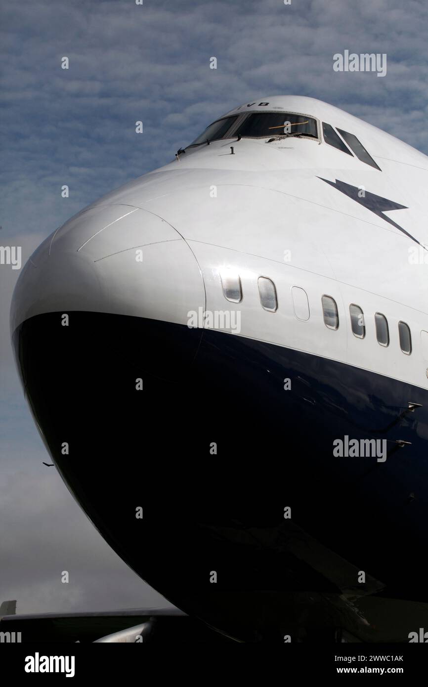 Front of Boeing 747 Negus, static display at Cotswold airport, EGBP. G ...