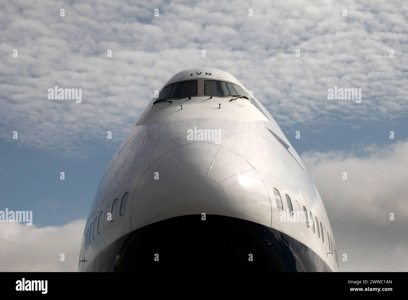 Front of Boeing 747 Negus, static display at Cotswold airport, EGBP. G ...