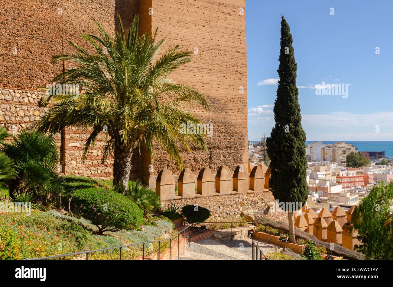 ALMERIA, SPAIN - 26 FEBRUARY 2024 The citadel, castle, and walls of ...
