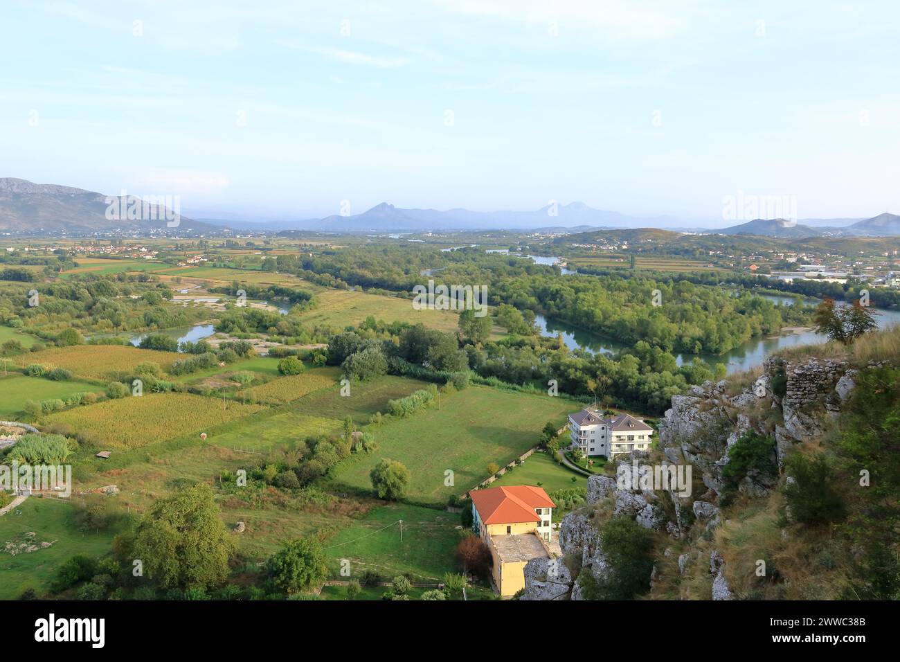 View of a valley with a rural settlement from the ancient stone wall of ...
