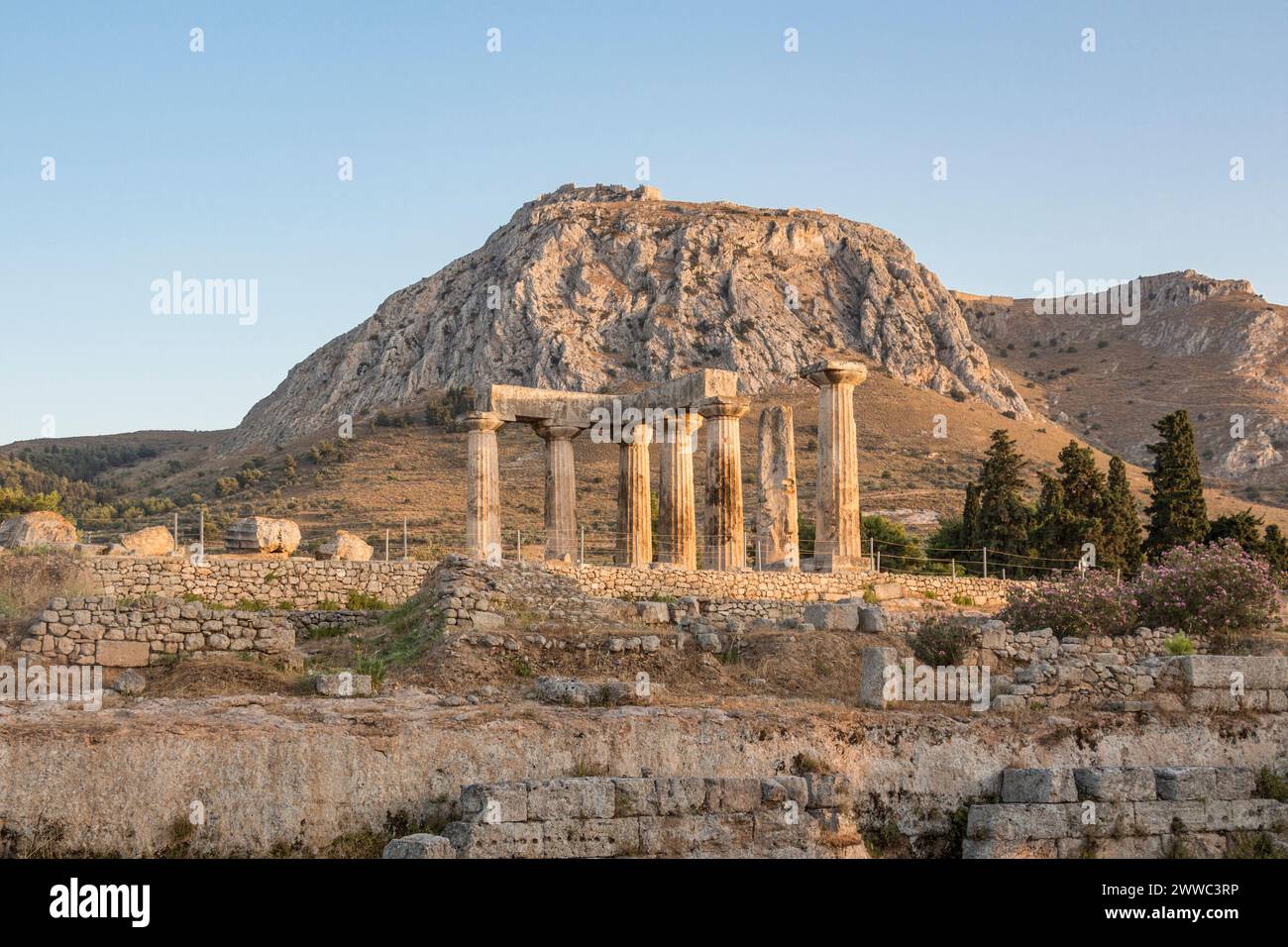 Archaic Temple of Apollo, Dorian columns, Corinth, Greece Stock Photo ...